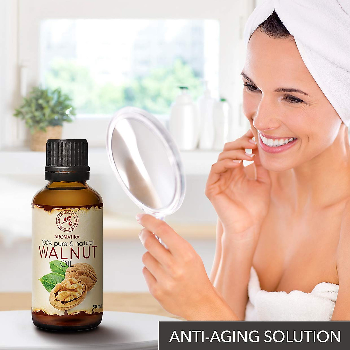 AROMATIKA Walnut Oil 1.7 Fl Oz (50ml) - Juglans Regia Seed Oil - USA - 100% Pure & Natural - Intensive for Face Care - Body - Hair - Skin - Nails - Hands - Good w/Essential Oil