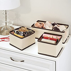 mDesign Fabric Dresser Drawer and Closet Storage Organizer Bin for Bedroom - Holds Lingerie, Bras, Socks, Leggings, Clothes, Purses, Scarves, Lido Collection, Set of 3 - Cream/Espresso Brown