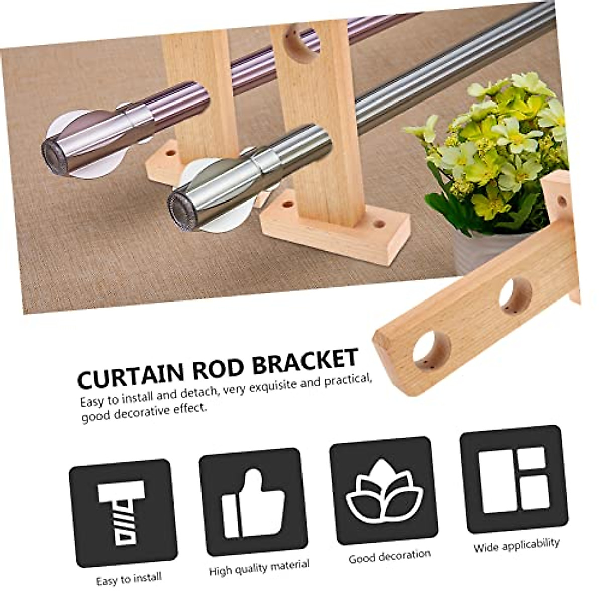 Alipis 3pcs Socket Curtain Ceiling Brackets Rod Hook Drapery Pole Hanger Bracket Wardrobe Bathroom Curtains Wood Hardware Support Shower Household Heavy Accessory Wooden End Hooks Clo