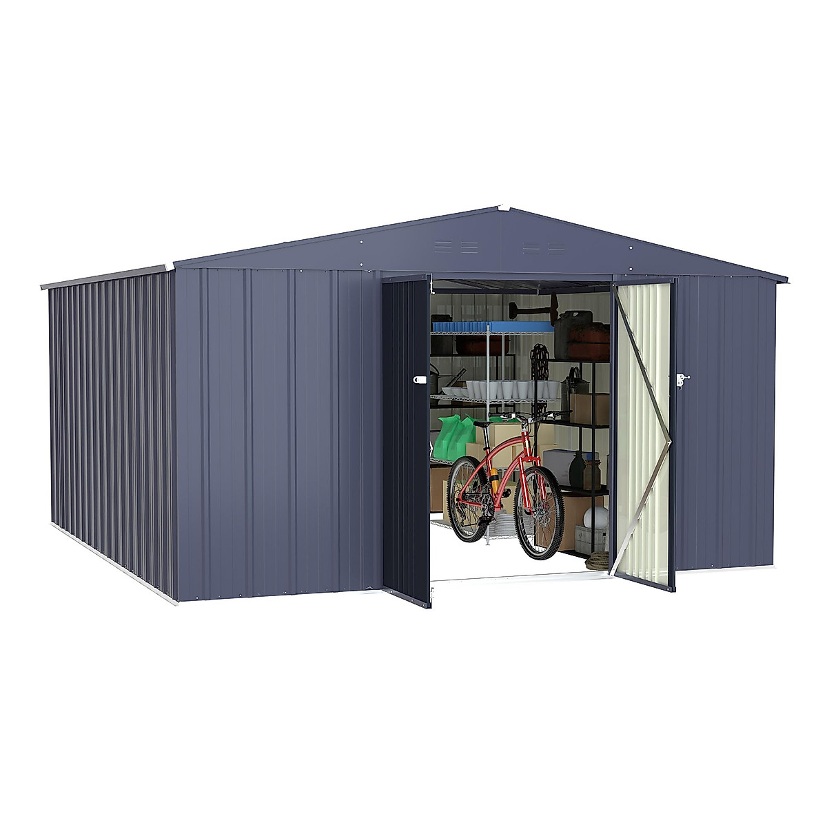 MUPATER 10 x 10 FT Outdoor Metal Storage Shed, Galvanized Tool shed Storage House with Slooping Roof and Lockable Door, Outdoor Storage Clearance to Store Patio Furniture for Garden and Backyard, Grey