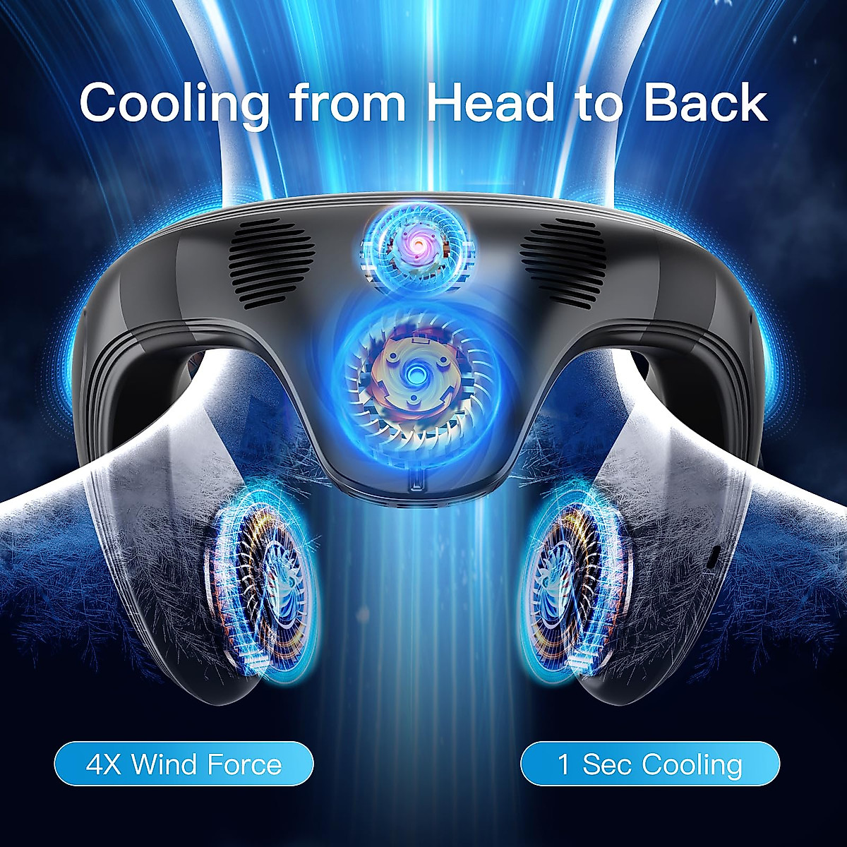 Neck Air Conditioner, Full-body Cooling Neck Fan, 8000mAh Rechargeable Wearable AC Air Conditioner with Large Cooling Plate, 3 Speeds Portable Personal Instant Neck Fan Cooler (Dark Night Black)