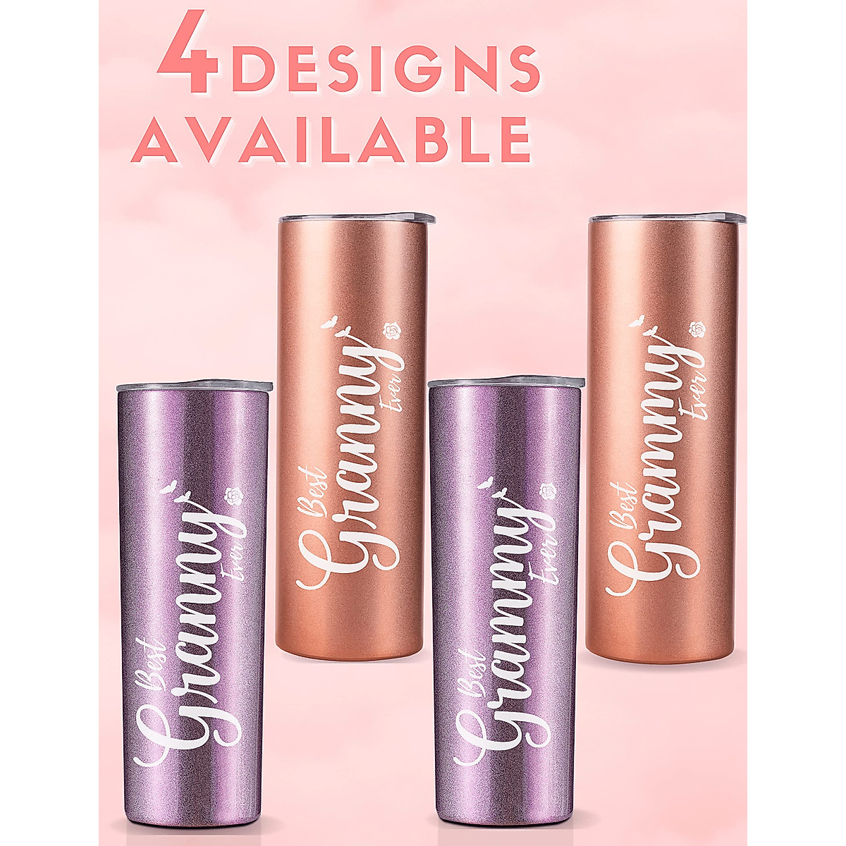 Grammy Gifts from Granddaughter, Grandson, Grandchild, Insulated Stainless Steel Wine Tumbler with Lid and Straw, for Grandma on Mother’s Day, Birthday, Christmas, Best Grammy Ever, Rose Gold, 20 oz