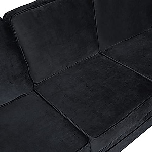 OMNIOF Modern Velvety Upholstered Sofa Couch with Scrolled Arm for Surviving Room Space, Reversible Sectioned Sofa (Color : Preto)