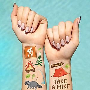 xo, Fetti Camping Party Supplies Temporary Tattoos - 44 Metallic Styles | Outdoor Wilderness Birthday, Forest Animals Favors, Gone Fishing Bday