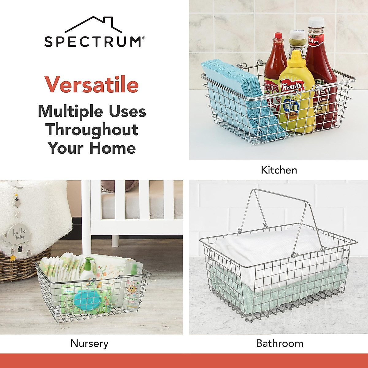 Spectrum Diversified Wire Storage Basket, Large, Chrome