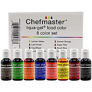 Chefmaster - Liqua-Gel Food Coloring - Fade Resistant Food Coloring - 8 Pack - Vibrant, Eye-Catching Colors, Easy-To-Blend Formula, Fade-Resistant - Made in the USA