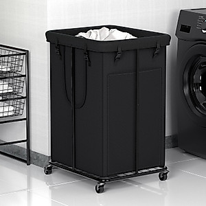 YKDIRECT 150L Laundry Basket Laundry Hamper with Wheels, Metal & Oxford Fabric Laundry Clothes Hamper, Suitable for Bedroom, Bathroom, Dorm Room, Laundry Room (Dark Black, 150L)