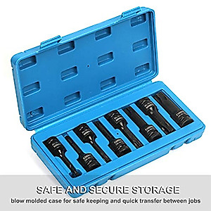 CASOMAN 1/2" Drive Torx Driver Impact Socket Set Chrome-Molybdenum Steel T30-T90 Extended Length 8 Piece Impact Torx Bits Set