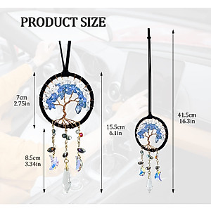 Andiker Car Rear View Mirror Hanging Accessories, Cute Tree of Life Healing Crystals Stone Car Hanging Ornament (Tree)