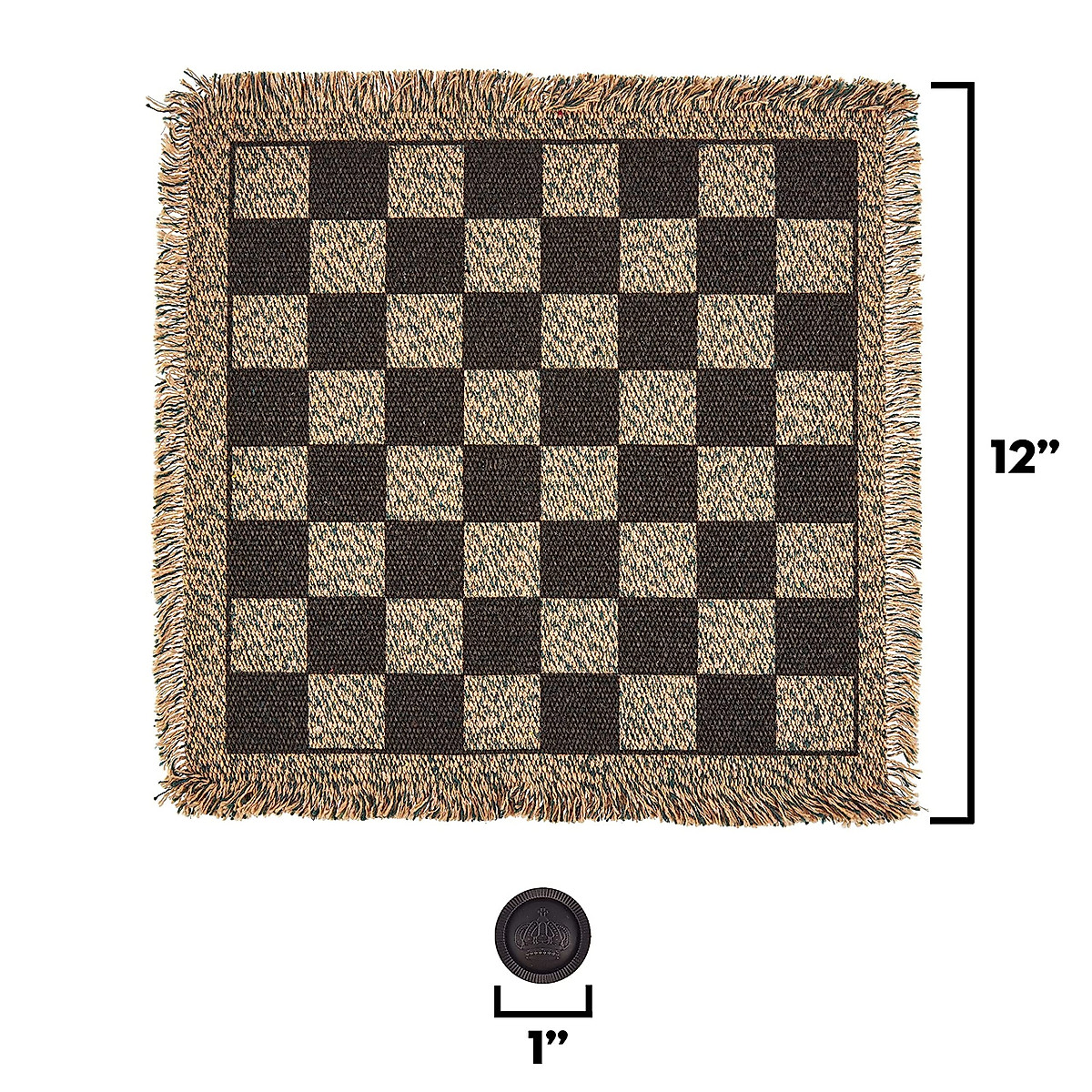 3-in-1 Mini Checkers Rug + Classic & Mega Tic Tac Toe - Portable Compact 12" x 12" Reversible Checkerboard Rug - Travel, Parties, Games on The Go, Family Board Game Night