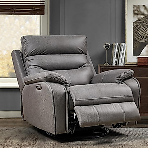 LAVHOME Electric Dual Motor Rocker Recliner USB Ports, 240 Degree Swivel Adjustable Rocking Chair with Power Headrest, Single Sofa Seat with Footrest for Living Room, XL, Gray