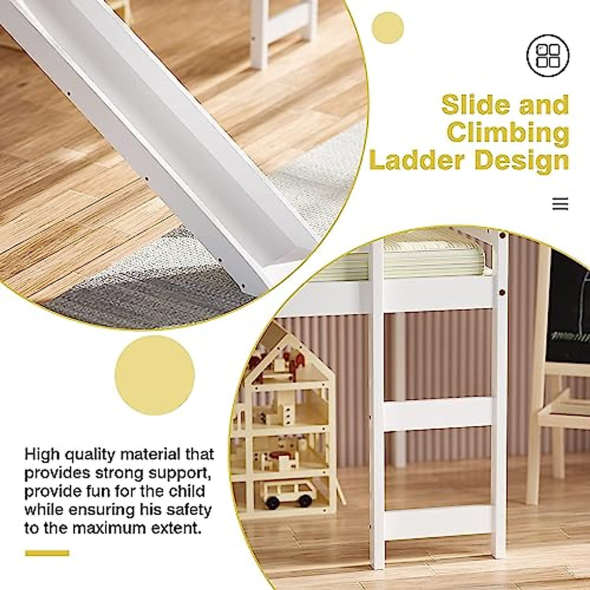 NAFORT Twin Loft Bed with Slide, Low Loft Bed with Stairs, Solid Wood Twin Loft Bed Frame for Girls Boys with Climbing Ladders Guard Rails and Slat Support - White