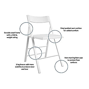 CoscoProducts COSCO Modern Slim Line Vinyl Padded Folding Chair, White