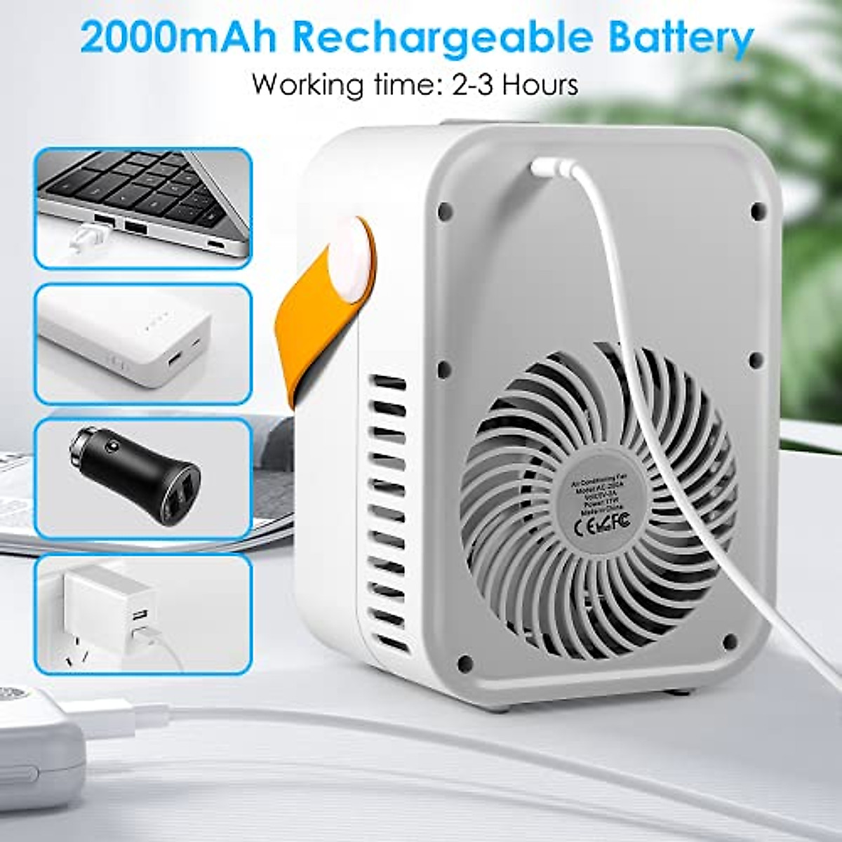 Portable Air Conditioner Fan,Personal Evaporative Air Cooler Quiet Desk Fan with Handle,Rechargeable Humidifier with 7 Colors Light,3 Speeds & 3 Spray Modes for Room Office Home Travel,White 2021s