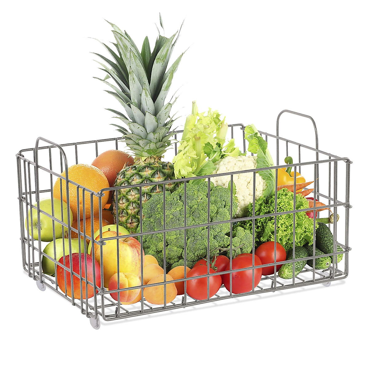 Atlantic Tabletop Wire Storage Basket, Heavy-Gauge Powder-Coated Metal Wire Construction, Stackable for Easy Expansion, Collapsible & Foldable, Non-Slip Feet, Plastic Liner, PN 23308041 – Gray