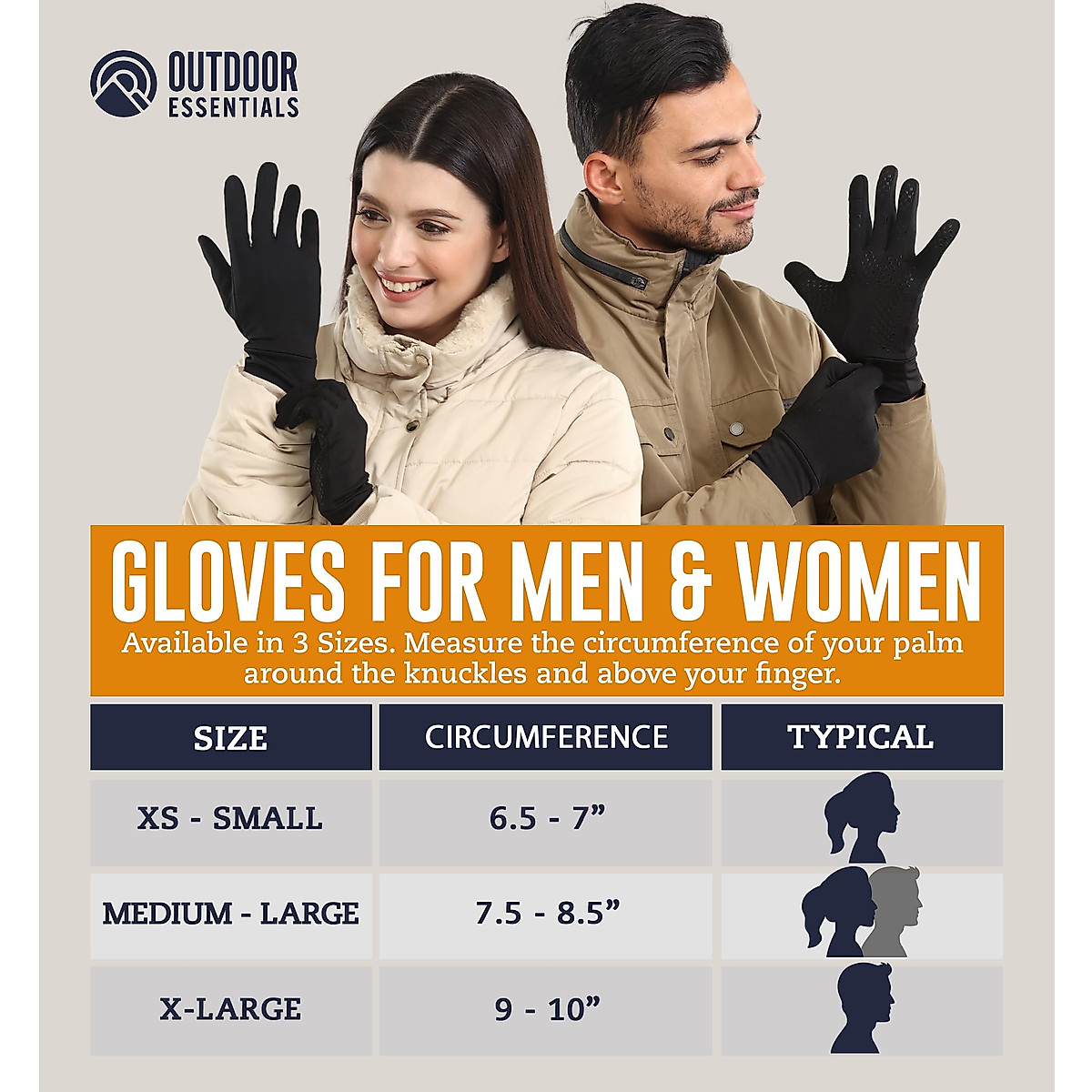 OutdoorEssentials Touch Screen Running Gloves - Cold Weather Black Gloves - Mens Winter Gloves, Gloves for Women Cold Weather