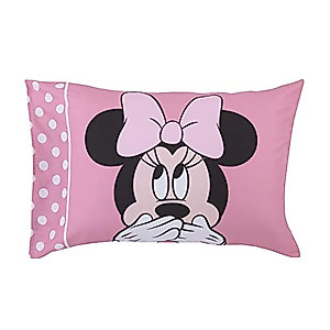 Disney Minnie Mouse - Blushing Minnie - 4 Piece Toddler Bed Set - Coral Fleece Toddler Blanket, Fitted Bottom Sheet, Flat Top Sheet, Standard Size Pillowcase