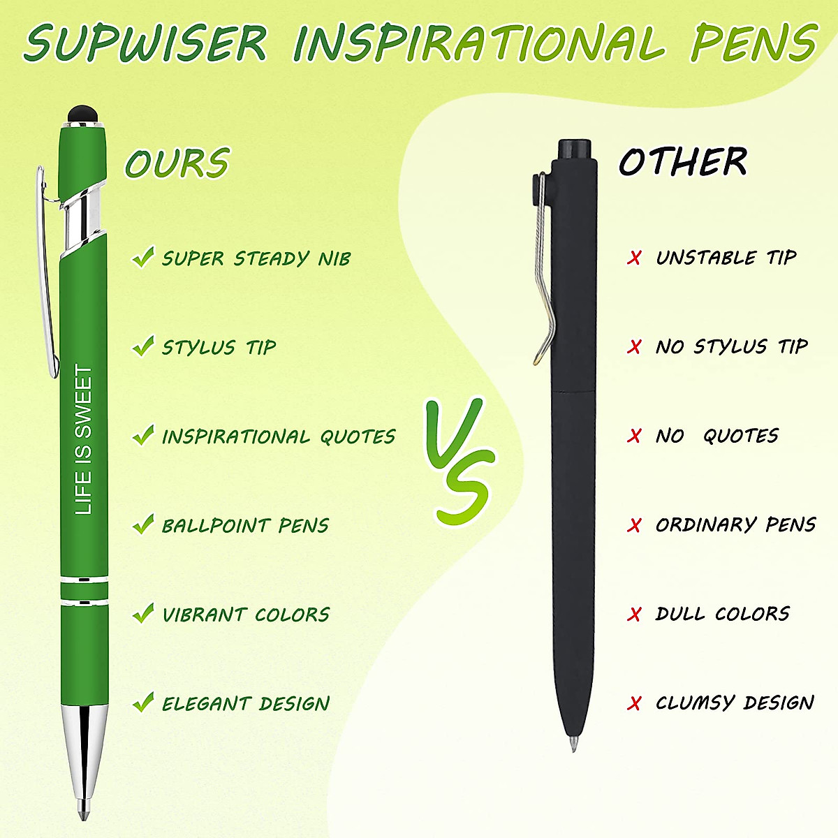 SUPWISER 30 Pieces Inspirational Pens, Motivational Quotes Ballpoint Pen Christian Funny Screen Touch Stylus Pens Inspirational Gifts for Women Colleagues Co-Workers, Black Ink