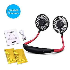 XINBAOHONG Neck Fan, Portable USB Rechargeable LED Fan Headphone Design Hand Free Personal Fan Wearable Cooler Fan with Dual Wind Head for Traveling Outdoor Office (Black)