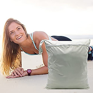 3 Pcs Washable Travel Laundry Bags,Large Waterproof Wet Dry Bag with Handle Water Resistant Dut Clothes Organizer Bag Washing Travel Accessories for Gym Clothes Laundry Wet Clothes Swimming Yoga,Grey