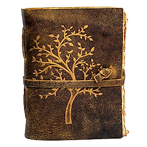 Vintage Leather Journal Tree of Life - Leather Bound Journal - Vintage Deckle Edge Paper - Sketchbook - Journal for Women Men - Book of Shadows by LEATHER VILLAGE (Distressed Brown, 8 inchesX6 inches)