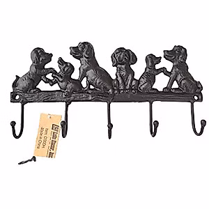 Lulu Decor, Cast Iron 5 Dog Key Hooks, Ideal for Dog Lovers (Antique Black)