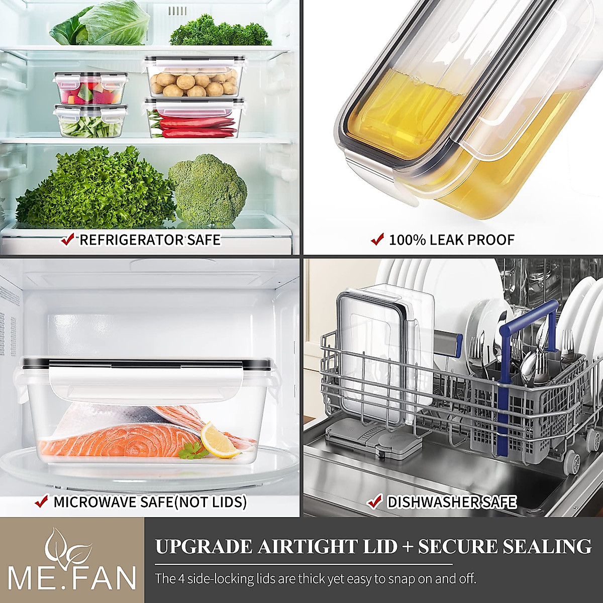 52 PCS Food Storage Containers with Lids By ME.FAN, Airtight Plastic Food Containers for Pantry & Kitchen Storage Organization(26 Containers + 26 Lids) Lunch Containers, Meal Prep containers with Labels & Marker