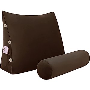 VERCART Adjustable Bed Reading Pillow Throw Wedge Pillows for Sleeping Triangular Bedrest Sofa Lumbar Neck Back Support with Removable Velvet Cover, 23.5 Inches, Coffee Velvet-brown