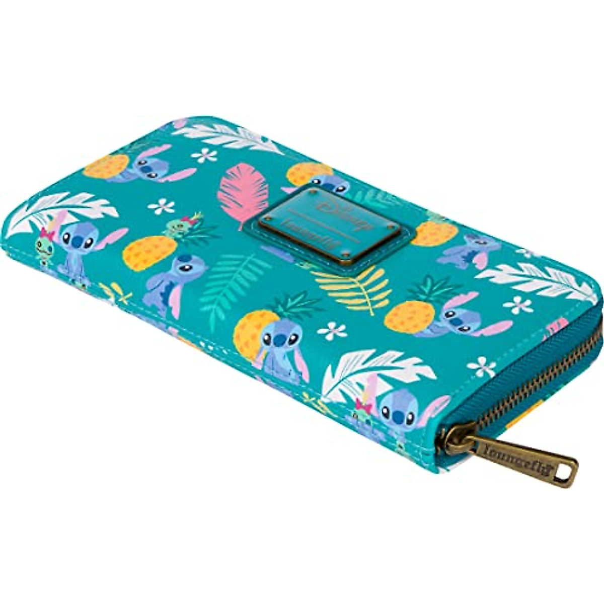 Loungefly Disney Stitch Tropical Print Faux Leather Wallet - Accordion Style & Zip Around