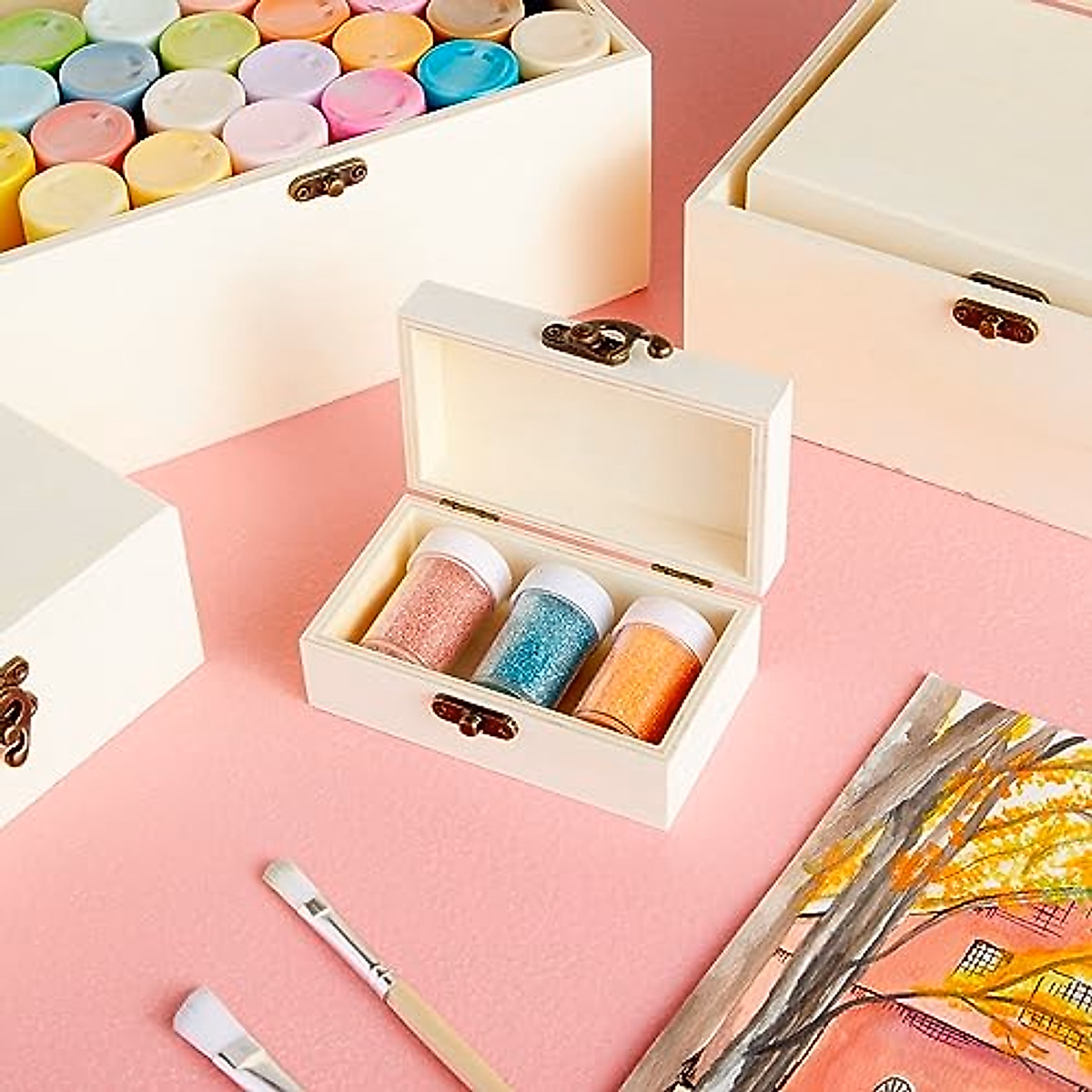 Juvale 5 Pack Unfinished Wooden Boxes with Hinged Lids Arts and Crafts, Wood Storage Boxes to Paint (Natural, 5 Assorted Sizes)