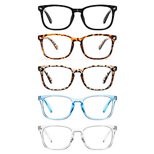 CCVOO 5 Pack Blue Light Blocking Reading Glasses, Filter UV Ray/Glare Fashion Non Prescription Fake Gaming Eyeglasses Women/Men (*C1 Mix, 2.5)