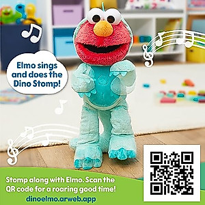 SESAME STREET Dino Stomp Elmo 13-Inch Plush Stuffed Animal Sings and Dances, Kids Toys for Ages 18 Month by Just Play