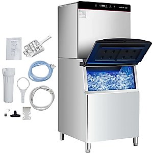 GarveeTech Commercial Ice Maker Machine, 550lbs/24hrs, 330lbs Stainless Steel Storage Bin, Self-Cleaning Feature with LCD Panel, Freestanding Under Counter Ice Maker for Restaurants, Bars, Cafes