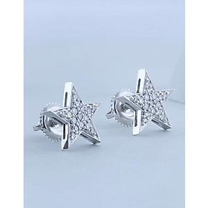 Dazzlingrock Collection Round Natural White Diamond Star Fashion Stud Earrings for Women (0.20 ctw, Color I-J, Clarity I1-I2) in 14K White Gold