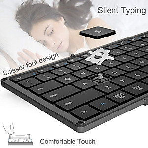 Gimibox Foldable Bluetooth Keyboard, GB320 Full Size Wireless Keyboard with Numeric Keypad, Portable Travel Keyboard for Windows iOS Android Tablets and Smartphones,Sync Up to 3 Devices(Black)