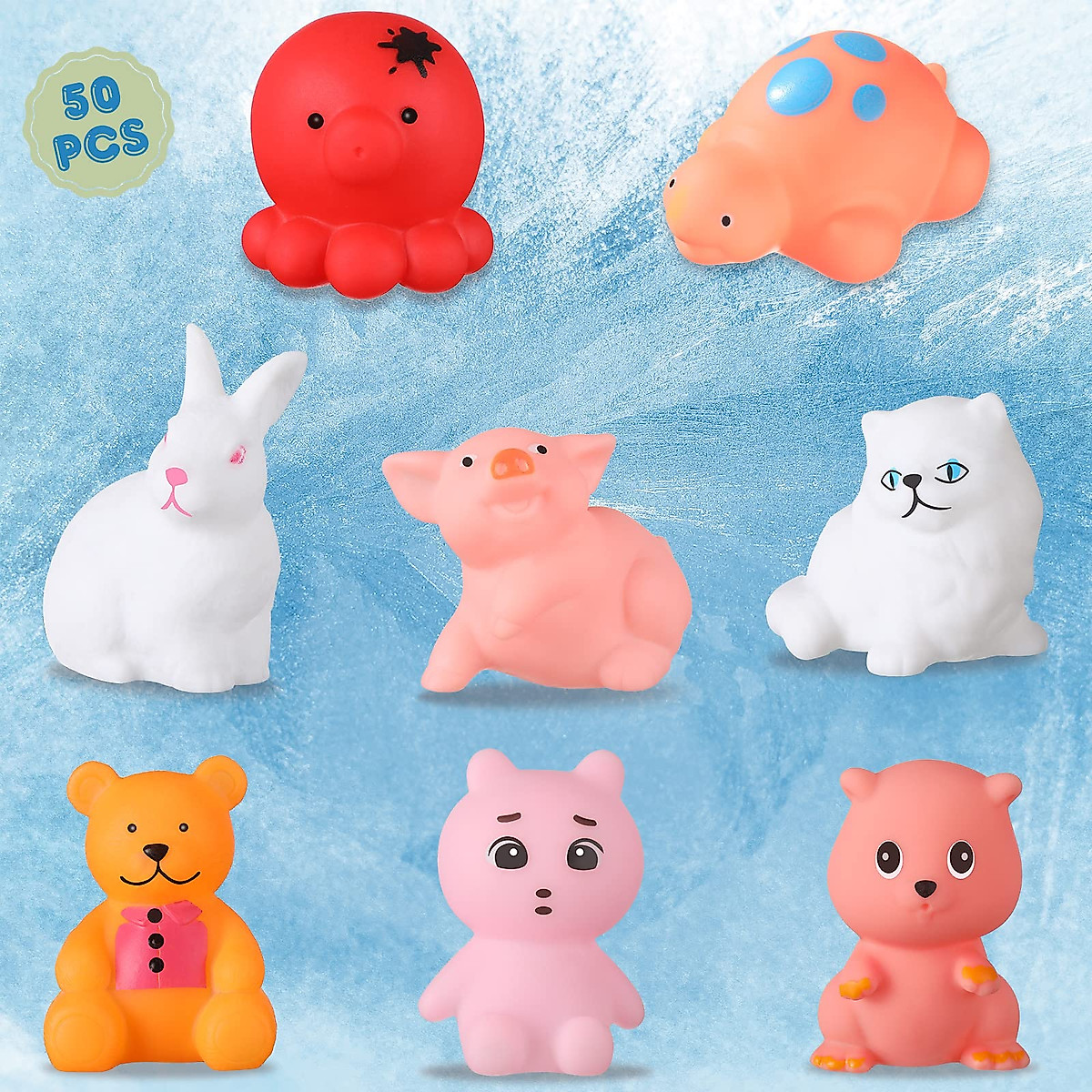 50 Pcs Baby Bath Toys Bulk Infant Bath Toys Water Float Squeak Rubber Animal Toys Bathtub Pool Toy for Toddlers Kids Bath Time Shower Party Favors Birthday Gifts, Random Style