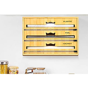 Himimi Foil and Plastic Wrap Organizer with Cutter for Drawer, Aluminum Foil, Saran Wrap,Wax Bamboo Dispenser for Kitchen Organization and Storage Foil and Plastic Wrap for 13" Roll (Natural)