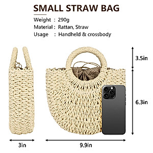 FENBEN Women Straw Crossbody Bag Summer Beach Weave Shoulder Bag Rattan (Beige)