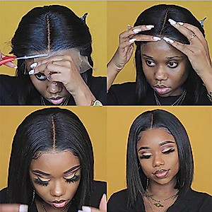 Ainmeys Hair 13x4 Lace Front wigs Glueless wigs human hair 150% Density Pre Plucked short bob wigs Brazilian Straight human Hair Wigs For Black Women Bleached Knots(12inch)