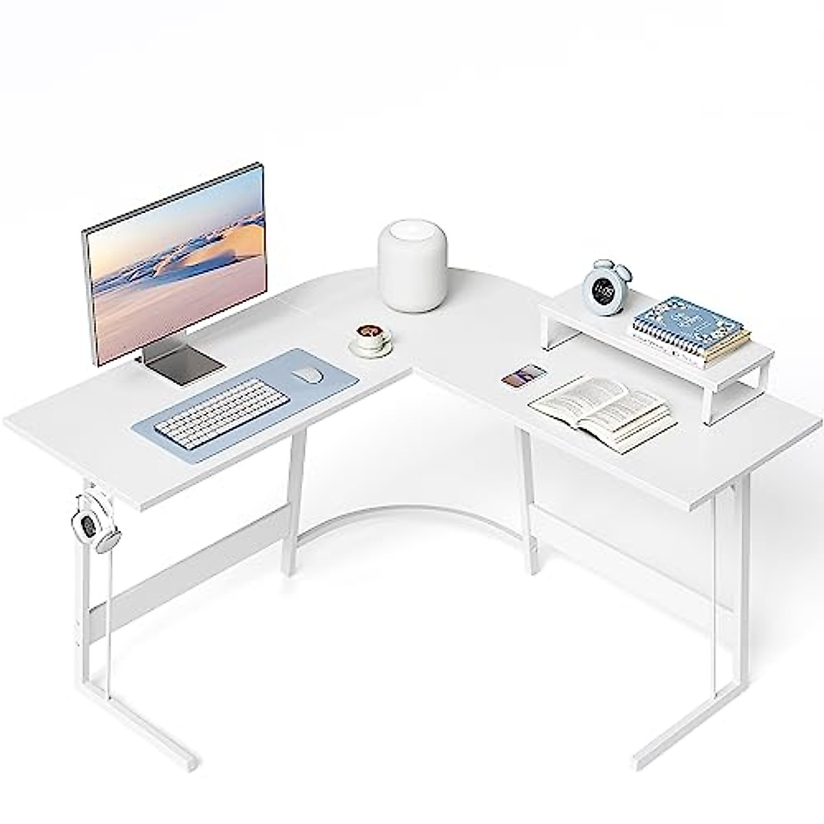CubiCubi L Shaped Gaming Desk Computer Office Desk, 47 inch Corner Desk with Large Monitor Stand for Home Office Study Writing Workstation, White