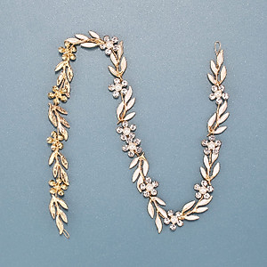 Didder Bride Leaf Pearl Crystal Gold Hair Vine Headband with Flowers - Wedding Bridal Headpiece Jewelry for Women and Girls