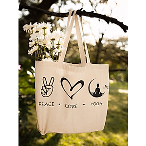 Peace Love Yoga Inspired Canvas Top Handle Tote Bag (Peace Love Yoga Inspired Canvas Top Handle Tote Bag1)
