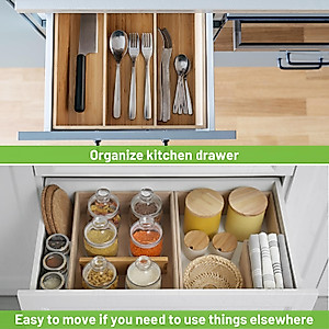 Wesiti Set of 4 Bamboo Drawer Organizer Boxes 15" x 6" x 2" Stackable Utensil Organizer Multiuse Silverware Tray for Drawer Flatware Cutlery Storage Kitchen Bathroom Living Room