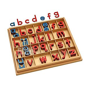 Elite Montessori Wooden Movable Alphabet with Box Preschool Spelling Learning Materials (Red & Blue, 5mm Thick)