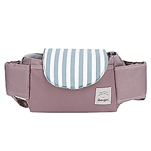 Baby Stroller Hanging Bag Universal Cup Holder Storage Bag Strollers Accessory With Movable Internal Partitionbaby Store Bottles Coffee Cups(Mint stripes)