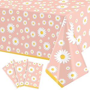 3 Pack Daisy Tablecloth Daisy Flower Birthday Party Decorations for Girls Disposable Plastic Groovy Table Cloth Groovy Retro Hippie Party Table Cover for Weddings Baby Shower Birthday Party Supplies