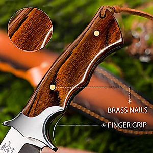 LOTHAR 10 Inch Fixed Blade Hunting Knife, D2 Full Tang Camping Knife with Leather Sheath, Survival Knife with Rosewood Handle for Outdoor, Fishing, Sharp Durable bushcraft knife