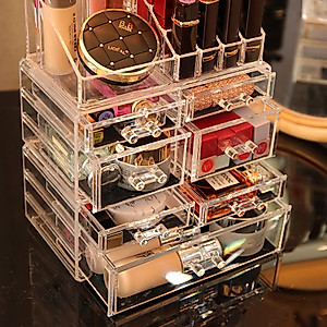 Cq acrylic 3 Pack Clear Makeup Storage Organizer,Stackable 7 Drawers Make up Organizers,Cute Desk Organizer for Vanity Jewelry,Hair Clip,Beauty,Skincare Product Bathroom Counter Organizers and Storage