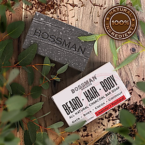 Bossman Men's Bar Soap 4 in 1 Beard Wash, Shampoo, Body Wash and Conditioner, 4 oz
