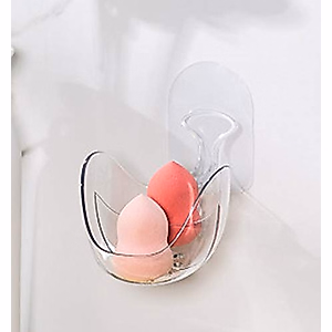 Multifunction Acrylic Small Makeup Organizer Storage for Vanity – Silicone Beauty Blender Makeup Sponge Holder Wall Mounted for Bathroom, Clear Makeup Brush Drying Rack Holder- 2 Slots